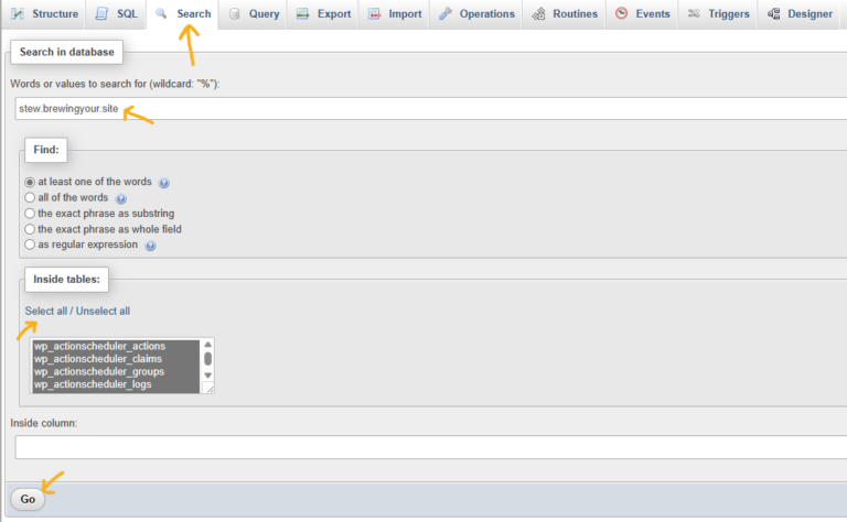 Search And Replace In Mysql Using Phpmyadmin Stewart Rodgers